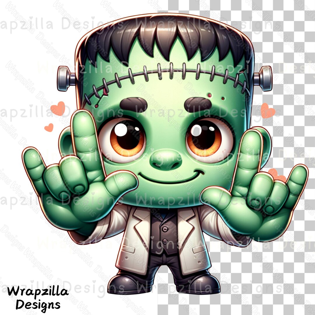 Frankenstein ASL ILY Clip Art, Horror Classic, I Love You, American ...