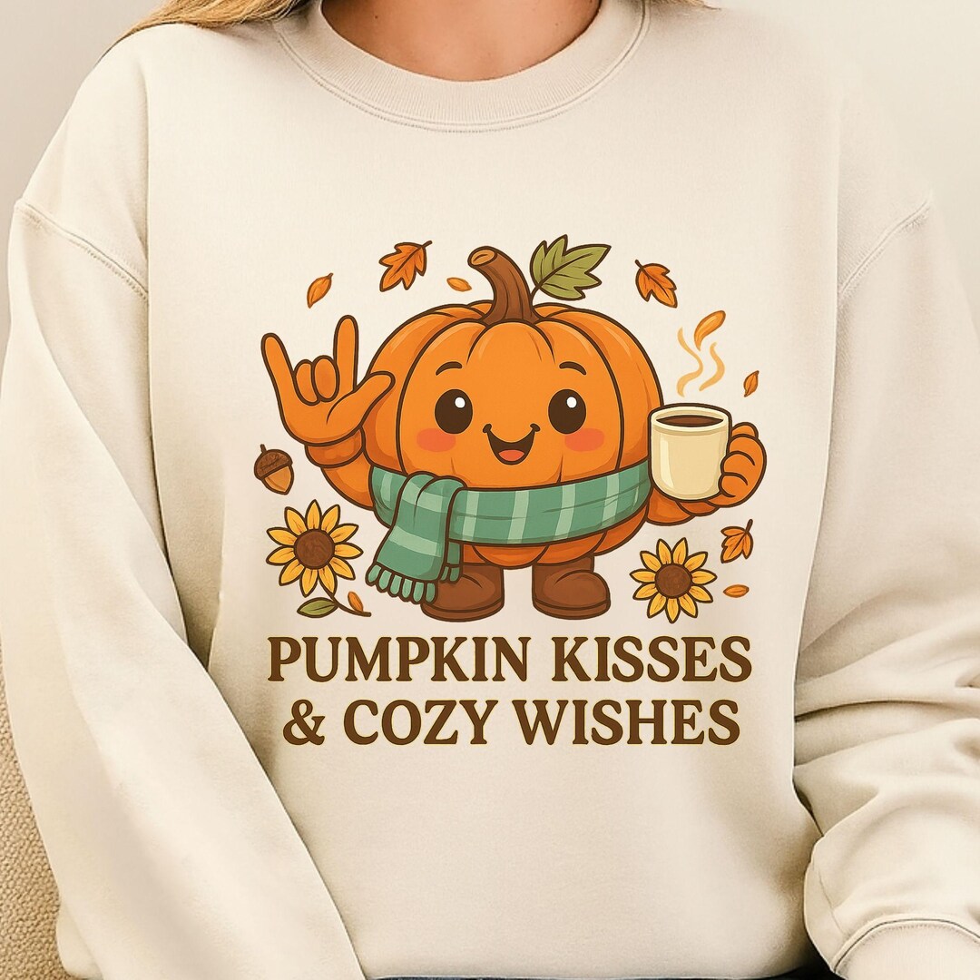 Pumpkin Kisses Cozy Wishes PNG, ASL I Love You Hand, Autumn Coffee ...
