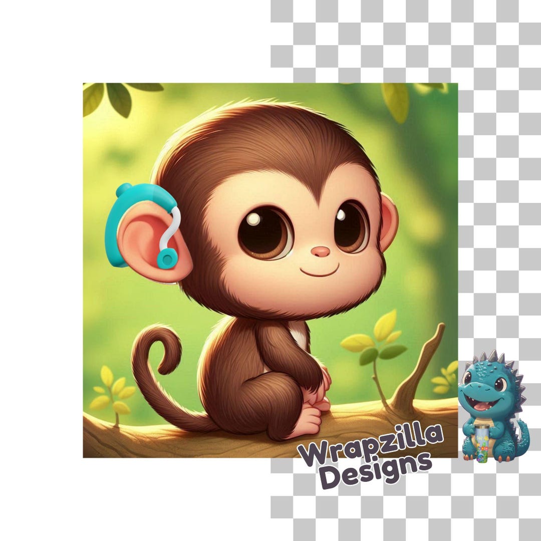 Hearing Aid Monkey Clipart: Deaf Awareness Animal PNG (digital Download ...