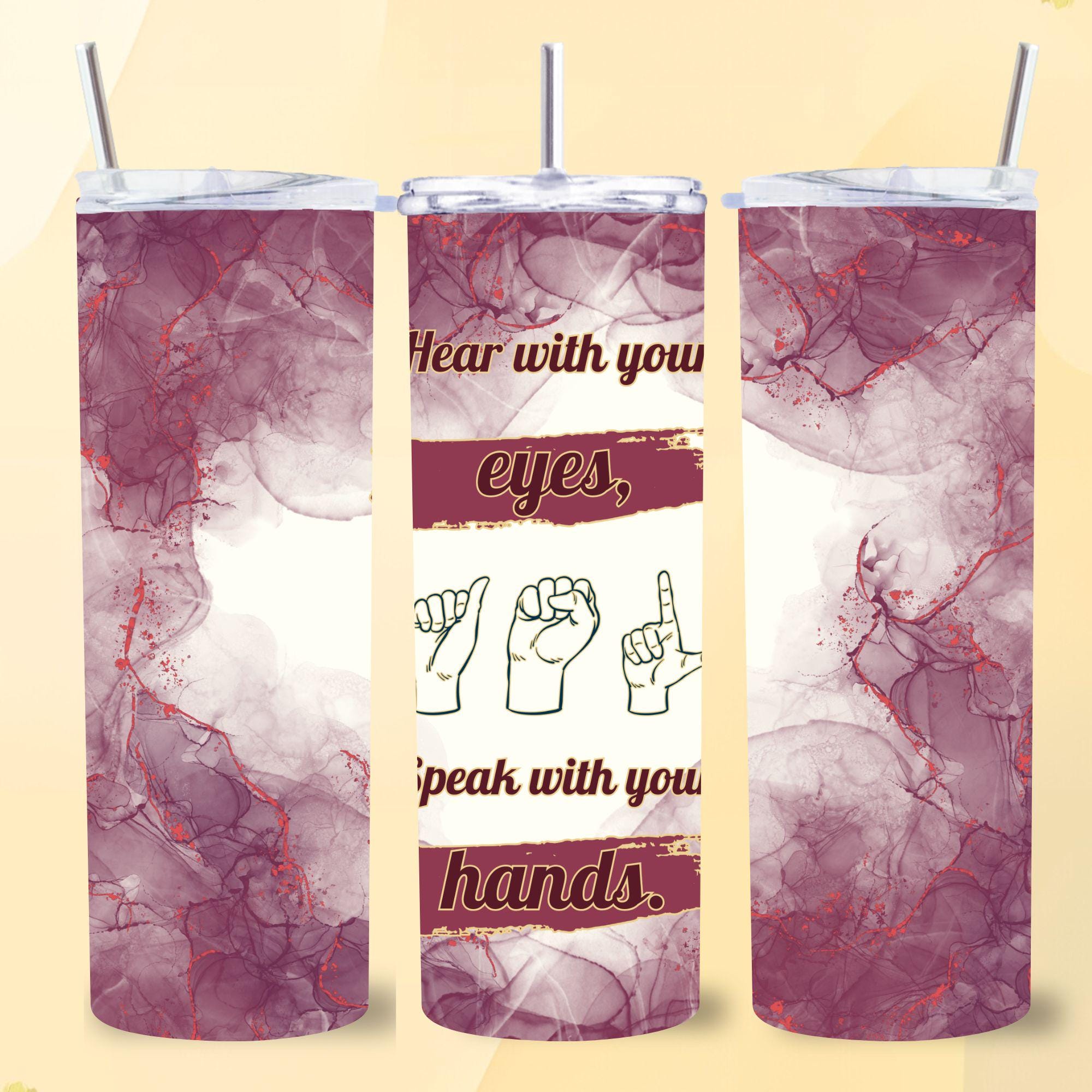 Deep Berry Wine ASL Tumbler Wrap PNG, Deaf Awareness Sign Language ...