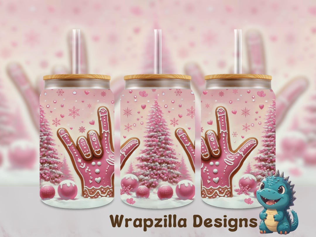 Christmas ASL Ily 16oz Frosted Glass, Gingerbread Sublimation Design ...