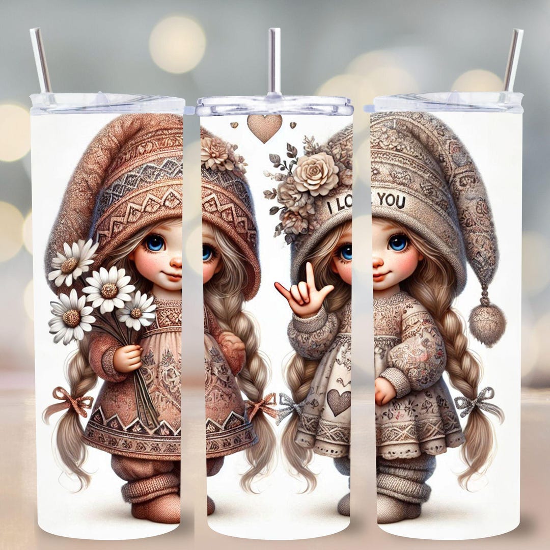 ASL I Love You Gnome Girls 20 Oz Skinny Tumbler Wrap PNG, Sublimation ...