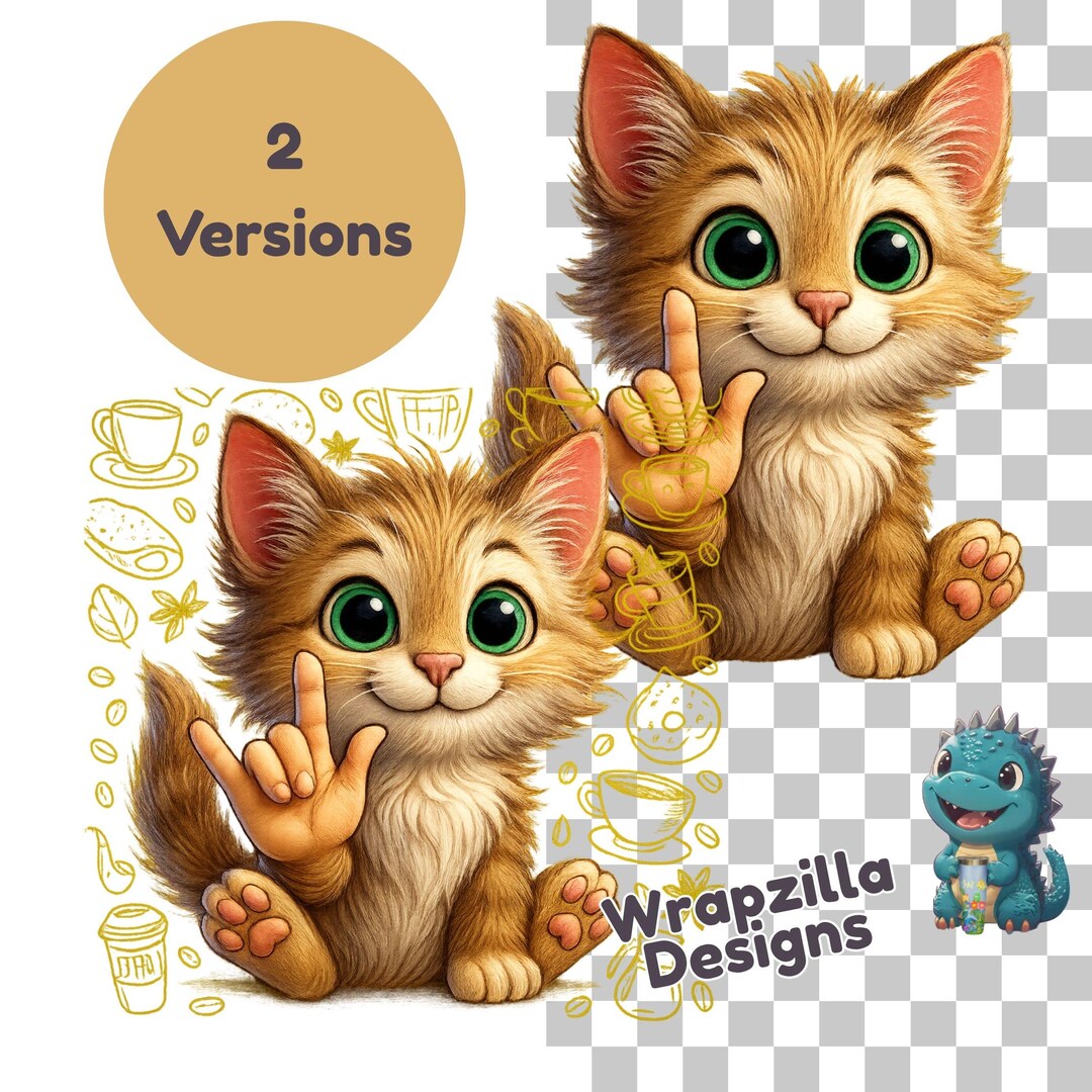 ASL I Love You Cat Clipart: Coffee Kitten PNG Set (digital Download) - Etsy