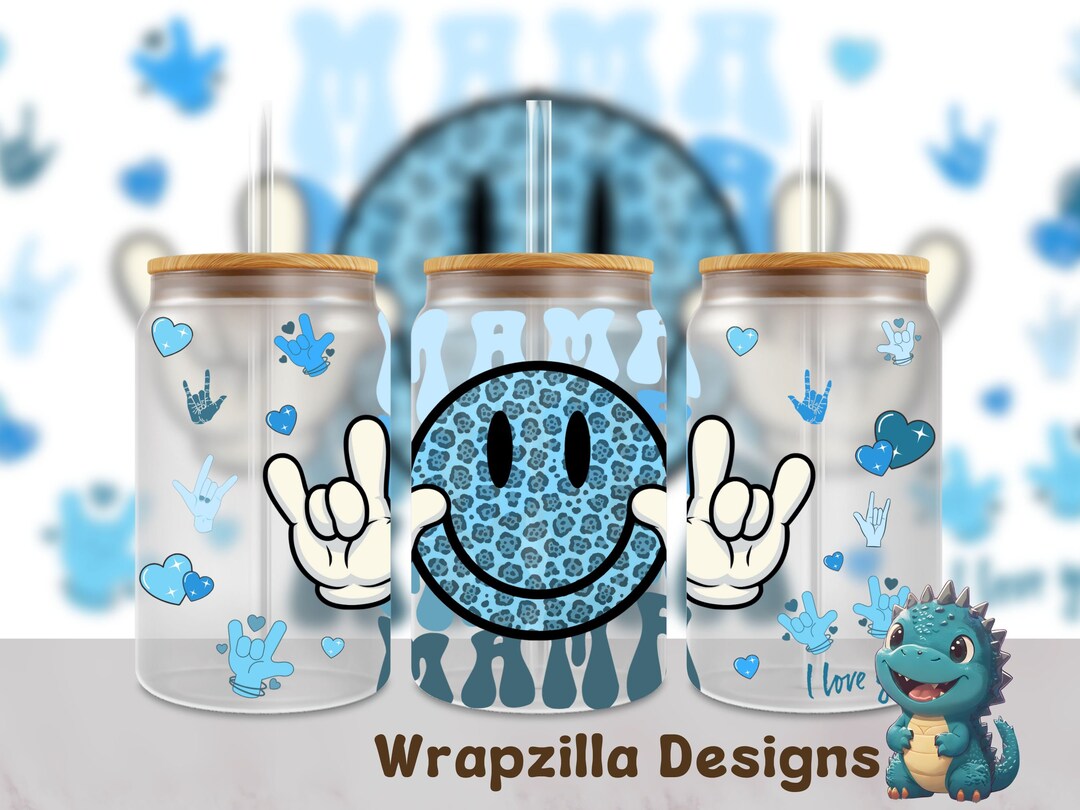 ASL 16oz Frosted Glass Sleepy Happy Face Mama Ily Sublimation Design ...