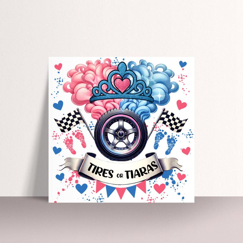 Tires or Tiaras Gender Reveal Clipart: Race Day Design (PNG Digital ...