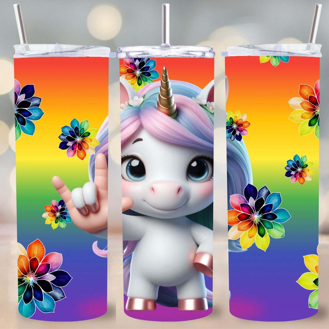 Rainbow Unicorn ASL Tumbler Wrap American Sign Language Ily 20oz Skinny ...