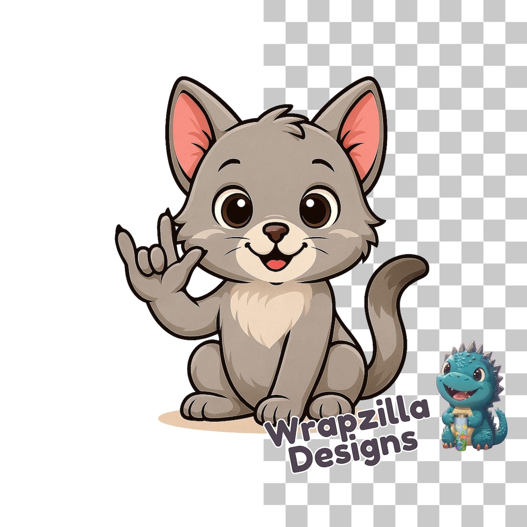 ASL I Love You Cat PNG, Gray Kitten Clipart, Sign Language Animal ...