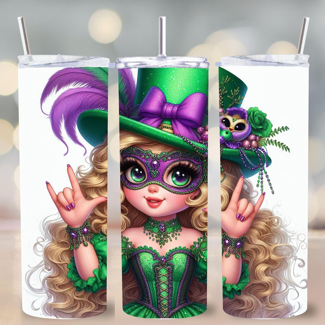 Mardi Gras ASL Tumbler Wrap PNG, 20 Oz Skinny Tumbler Sublimation, I ...