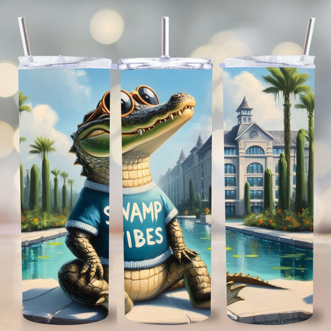 Swamp Vibes Alligator Tumbler Wrap PNG, 20oz Skinny Tumbler Design ...