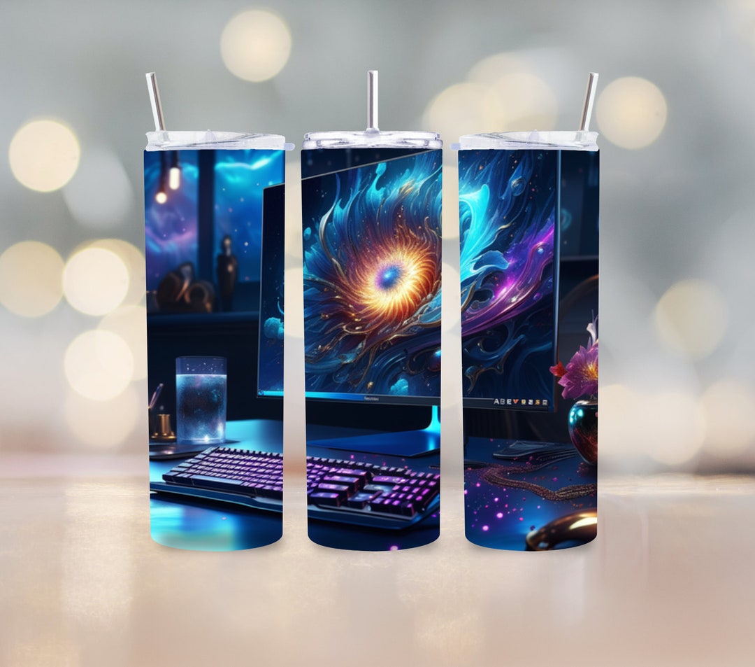 Computer Galaxy Gamer PC Art 20oz Skinny Tumbler Sublimation Wrap ...
