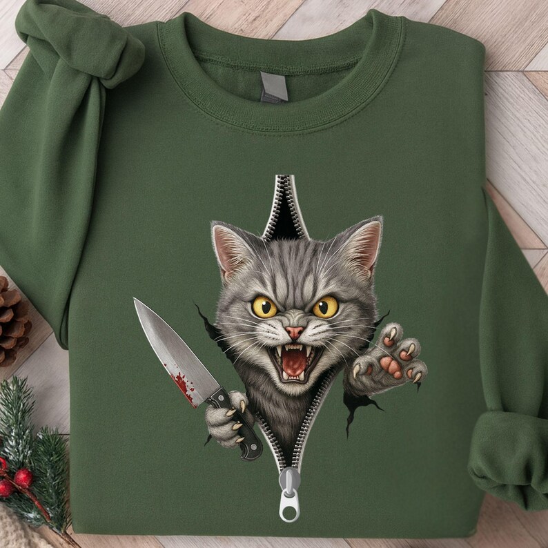 Killer Cat PNG : Angry Zipper Cat, Knife Cat Clipart, Funny Horror Cat ...