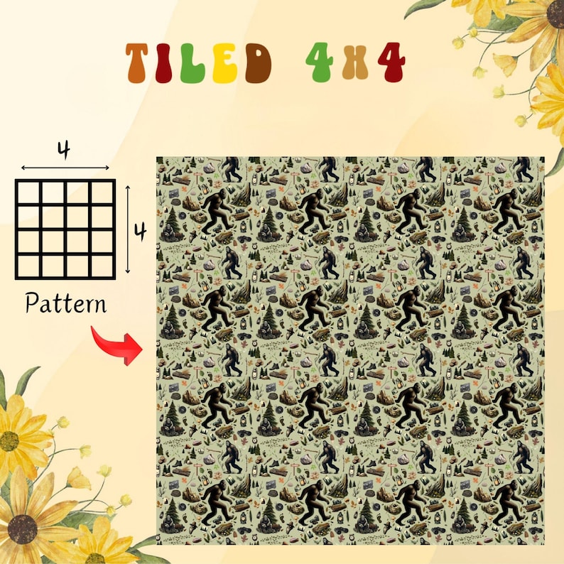 Bigfoot Seamless Pattern PNG, Sasquatch Camping Digital Paper, Forest ...