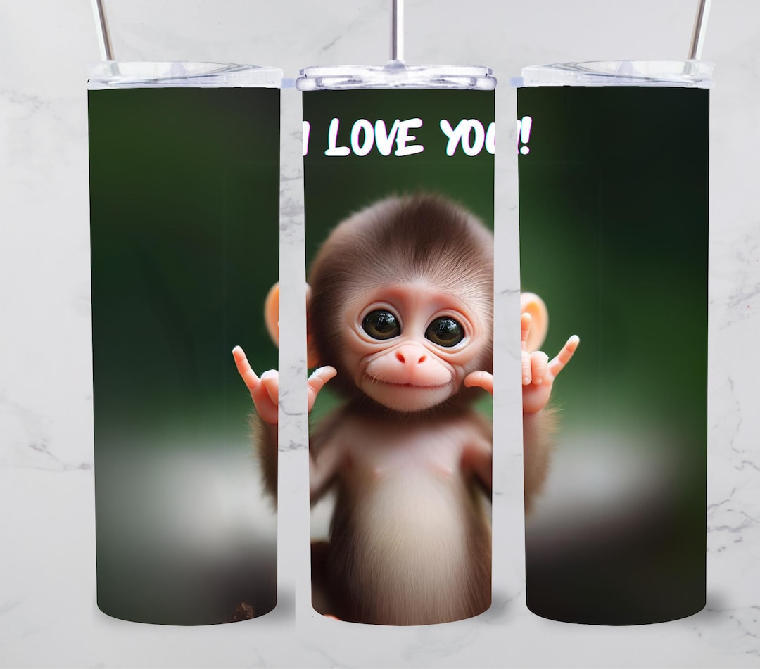 ASL I Love You Monkey Tumbler Wrap: 20oz Skinny Sublimation Design (PNG ...