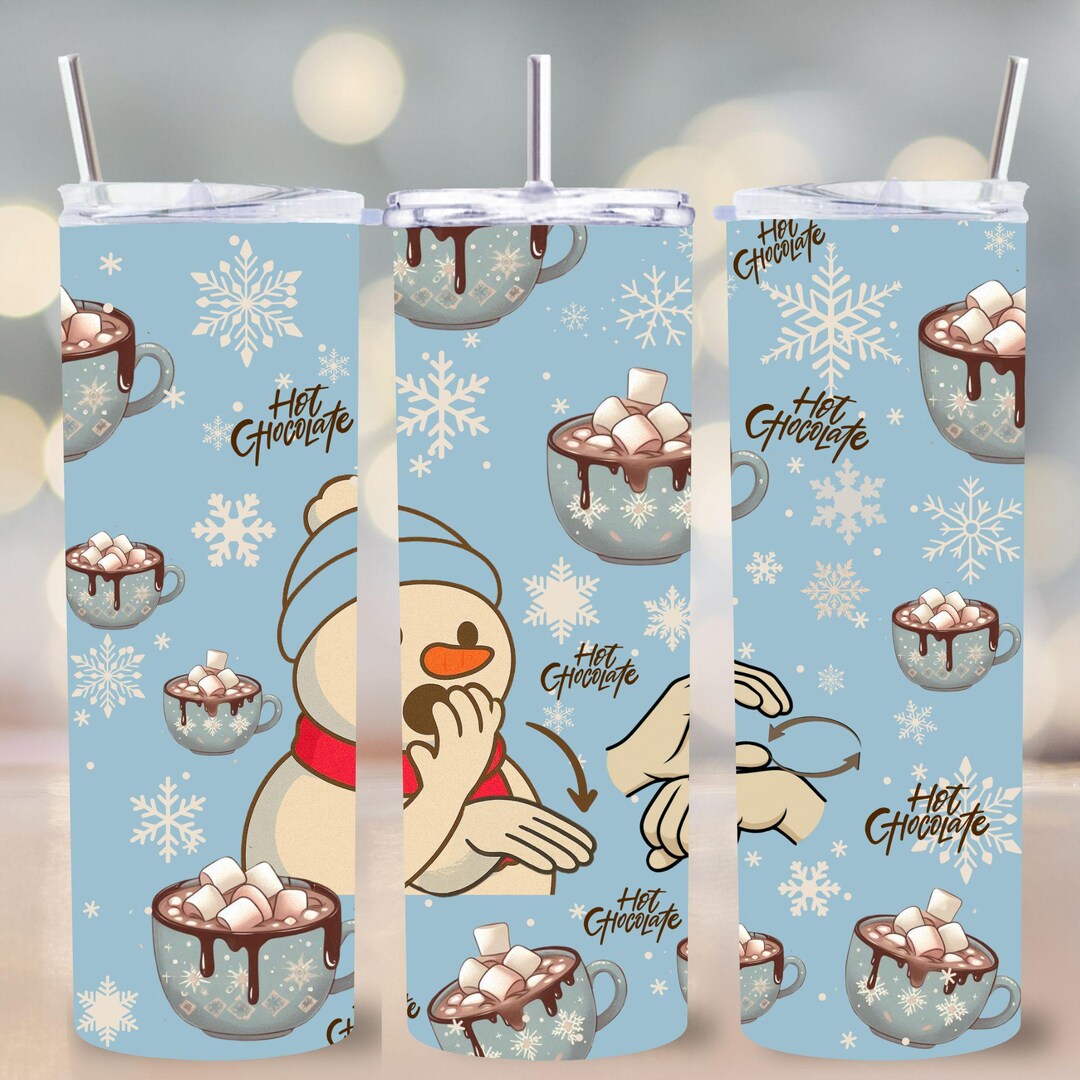 Hot Chocolate ASL Tumbler Wrap PNG, Snowman Sign Language Winter Design ...