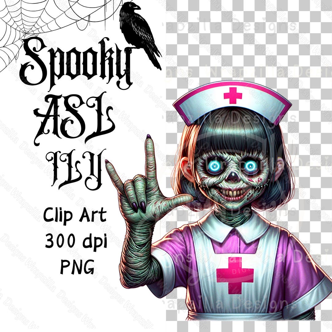 Scary Nurse ASL ILY Clip Art, Horror Girl, I Love You, American Sign ...