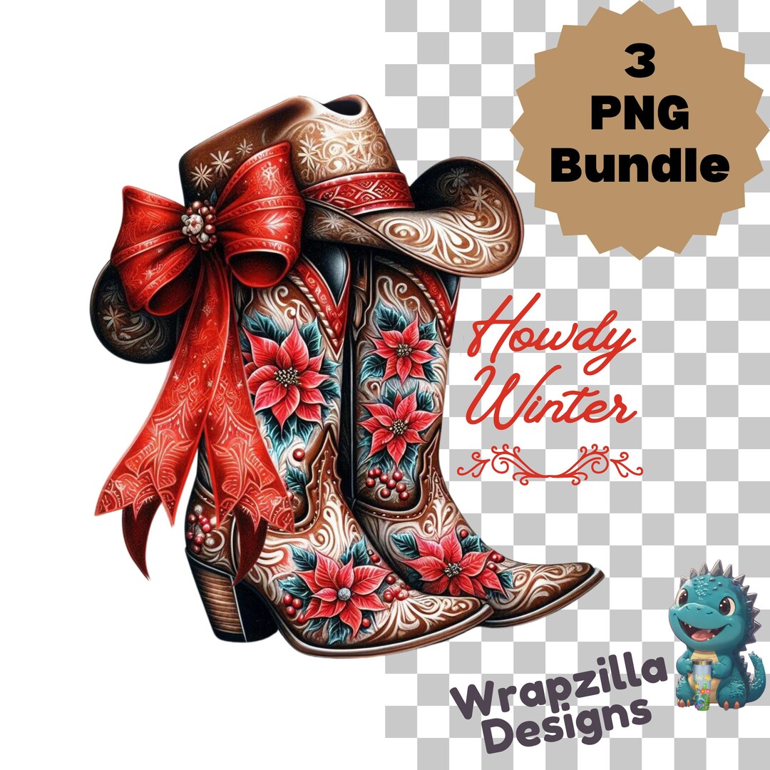 Howdy Winter Boots Png, Cowboy Coquette Bow, Western Christmas Png ...