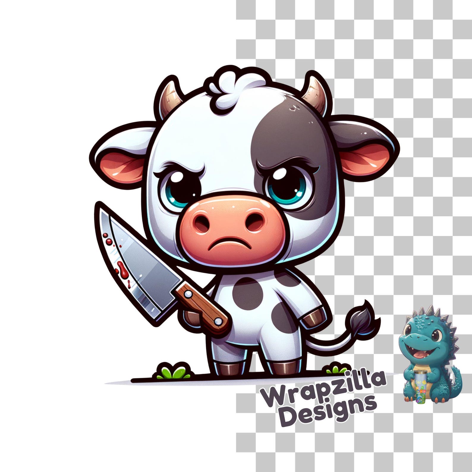 Funny Angry Cow Clipart PNG, Cartoon Cow & Knife Digital Art, Whimsical ...