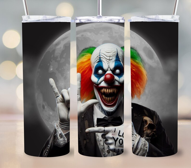 ASL Tumbler Wrap American Sign Language Ily Scary Clown 20oz Skinny ...