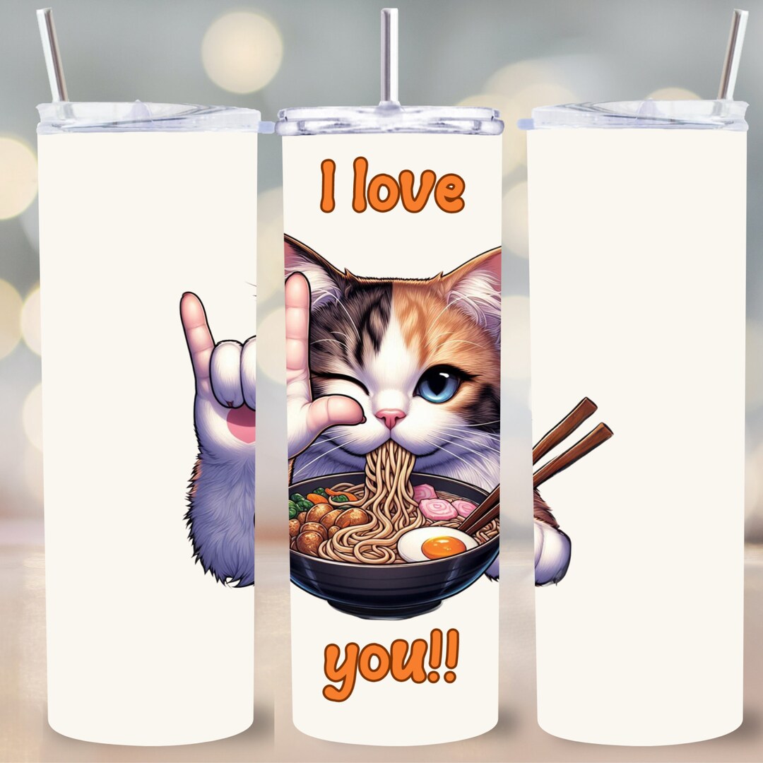 ASL Cat Ramen 20oz Tumbler Wrap: I Love You Sign (PNG Digital Download ...
