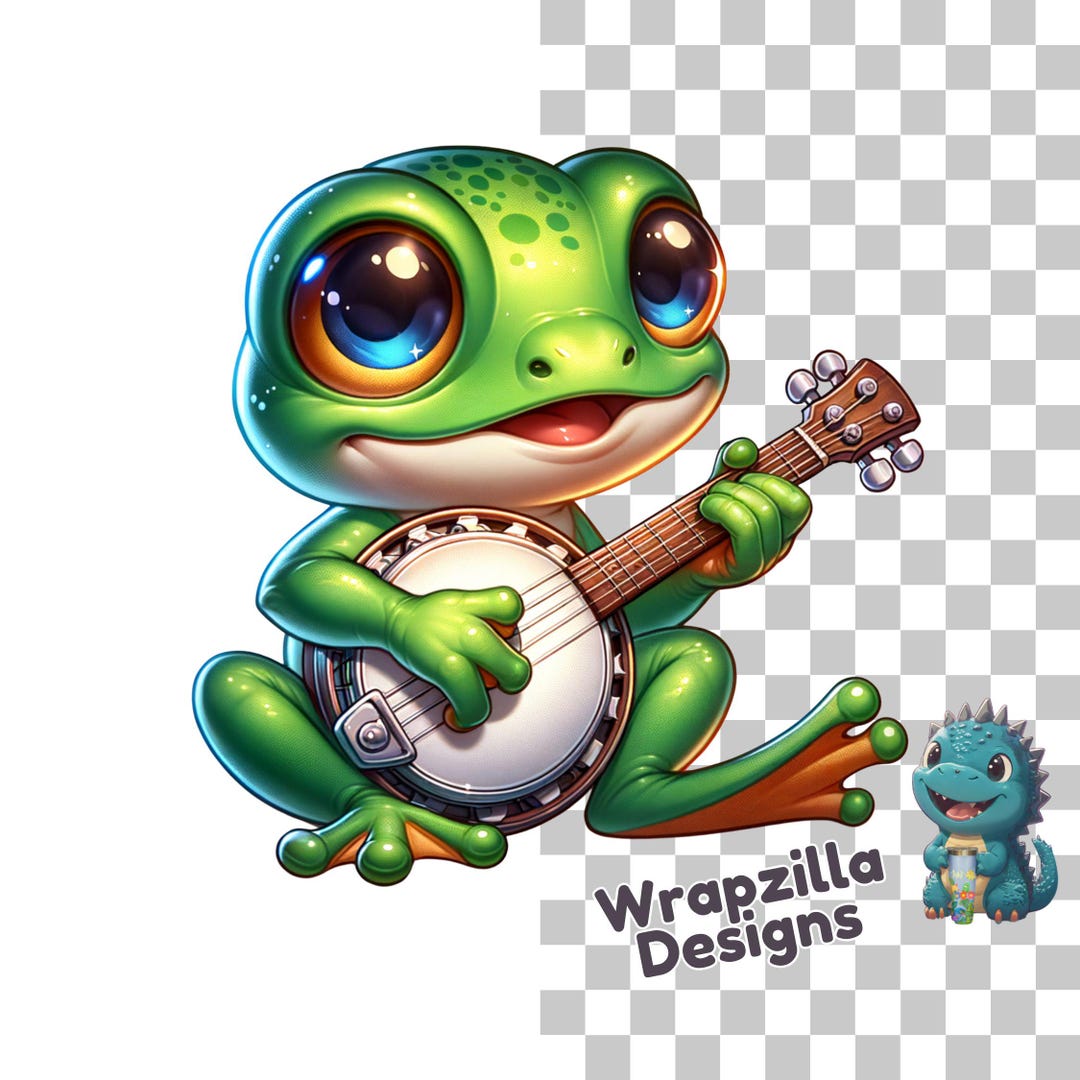 Funny Banjo Frog Clipart PNG, Cartoon Frog Playing Banjo Digital Art ...