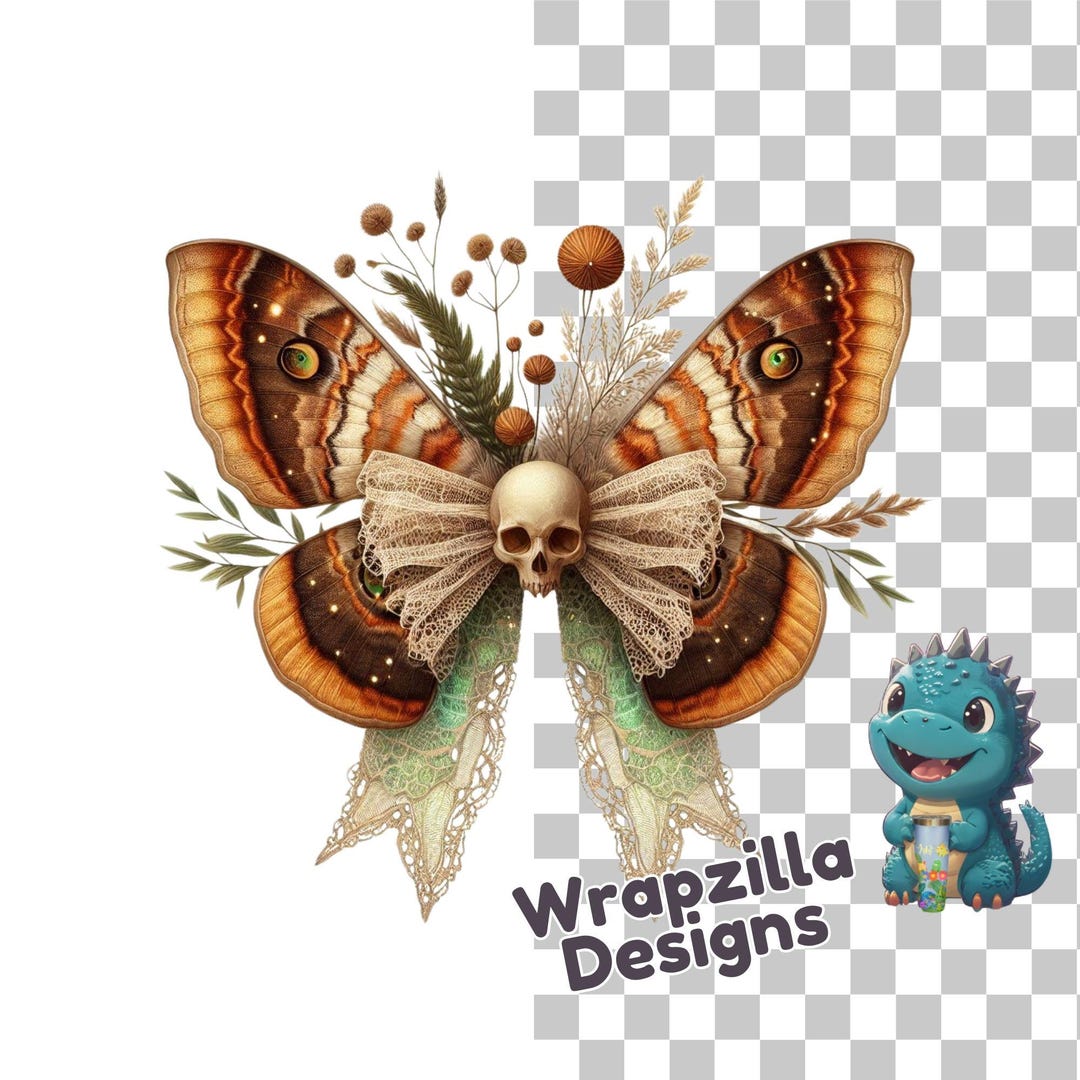 Moth Skull Lace Bow Clipart PNG, Gothic Cottagecore Butterfly UV DTF ...