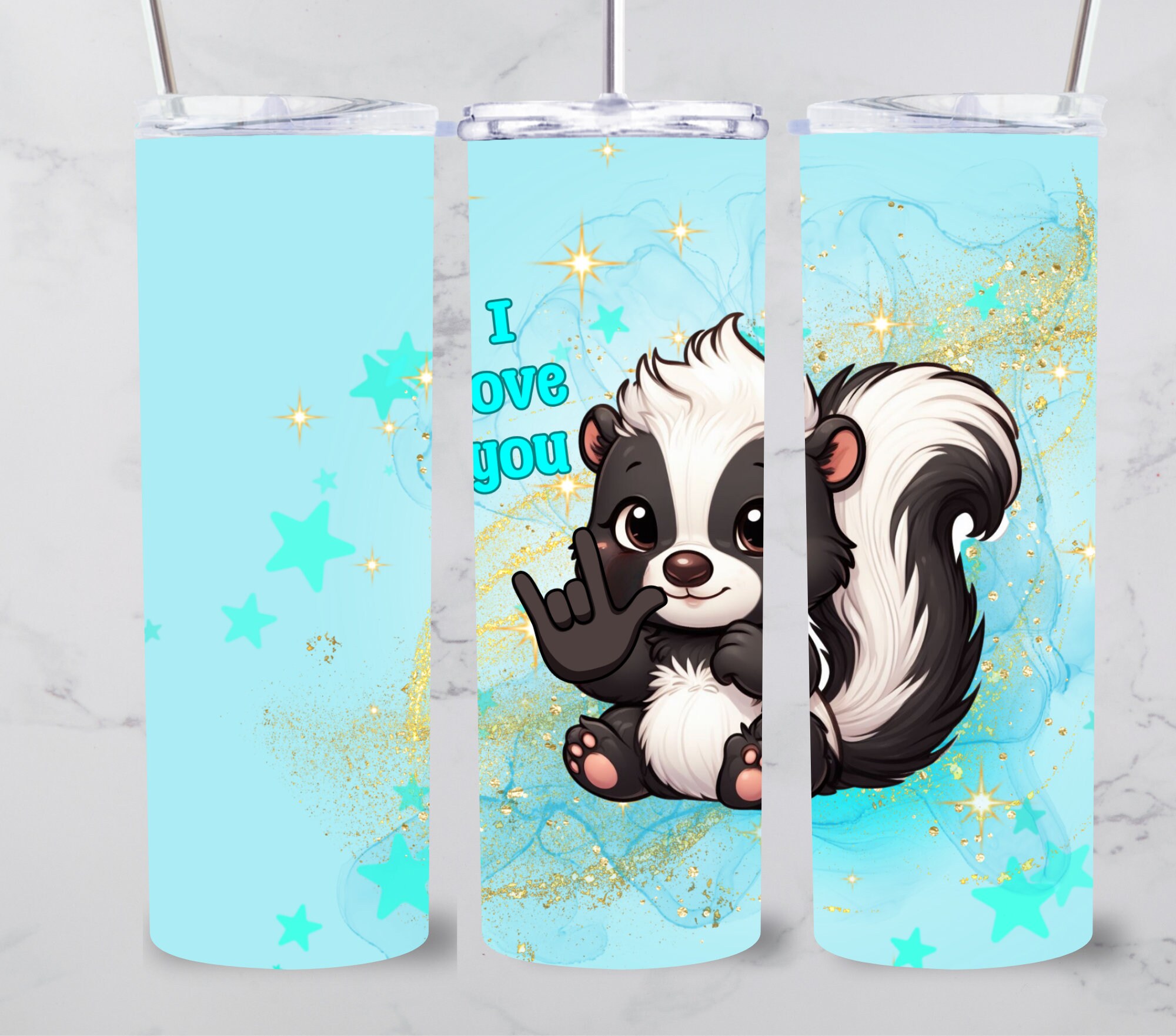 ASL Tumbler Wrap American Sign Language Ily Skunk Stars 20oz Skinny ...
