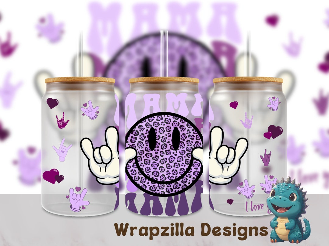 ASL 16oz Frosted Glass Sleepy Happy Face Mama Ily Sublimation Design ...