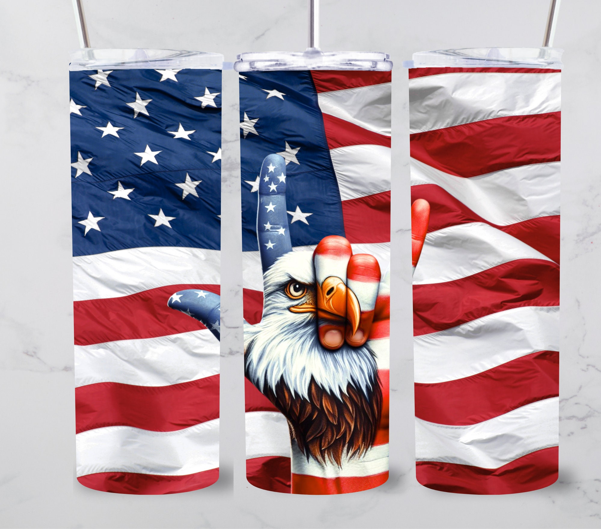 ASL Tumbler Wrap American Sign Language Ily Flag Eagle 20oz Skinny ...