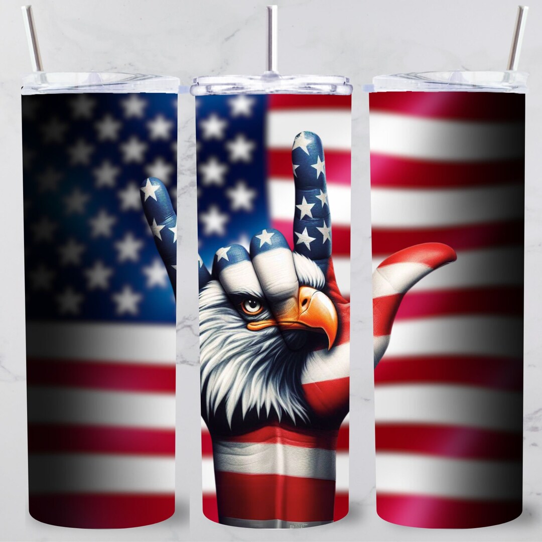 US Flag ASL Ily Tumbler Wrap American Sign Language 20oz Skinny ...