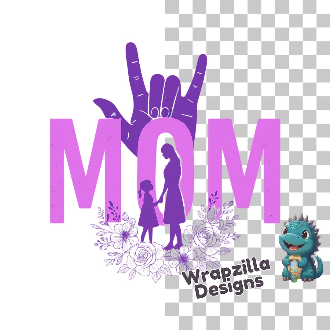 ASL Mom PNG With Daughter in Purple, I Love You Hand Sign With Mother ...