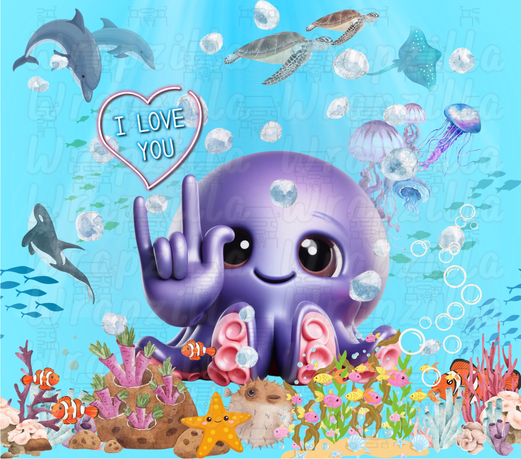 ASL Tumbler Wrap American Sign Language Ily Octopus 20oz Skinny ...