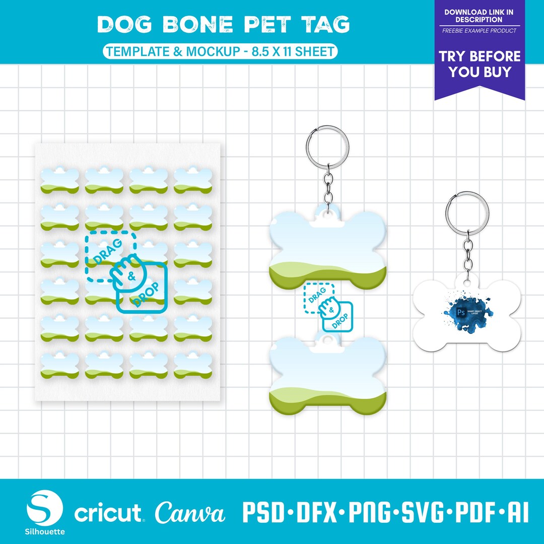 Dog Tag Template, Bone Tag Template, Bone Keychain, Custom Dog Tag ...
