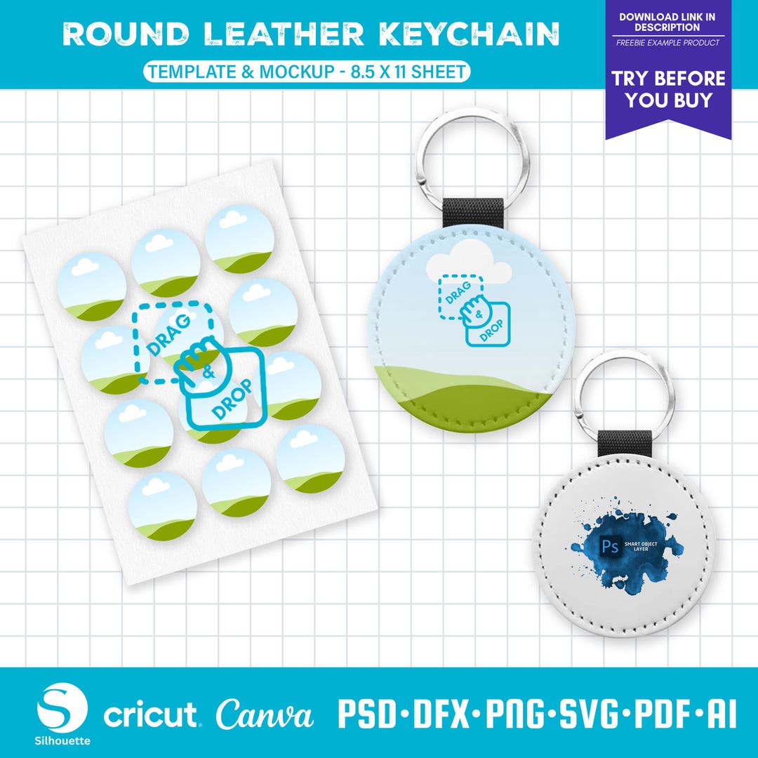 Round Leather Keychain Mockup Template, Canva, SVG, PSD (digital ...