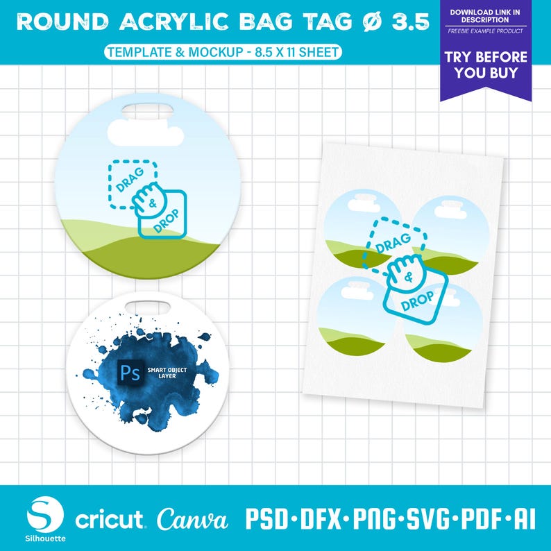 Round Luggage Tag Template, Svg, Dye Sublimation, Drag and Drop Canva ...