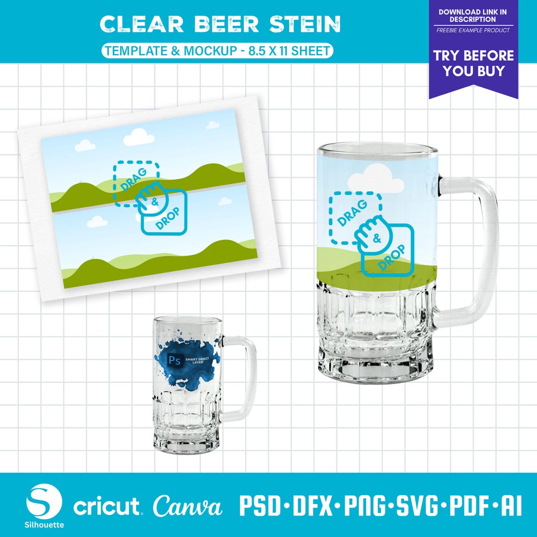Beer Glass Sublimation Template, Mockup SVG, Canva, PSD (digital ...