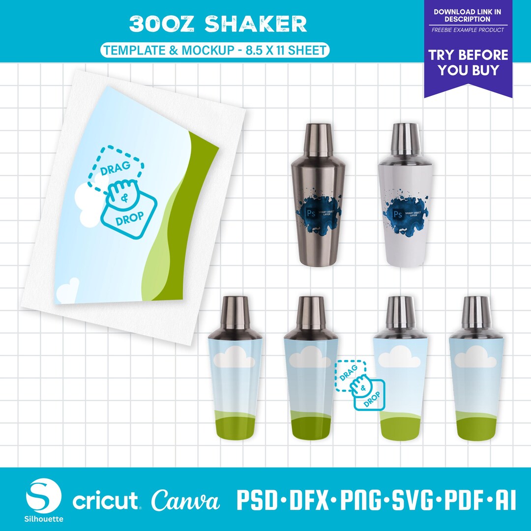 Cocktail Shaker Template and Mockup, Tumbler Wrap, SVG, PNG, PSD ...