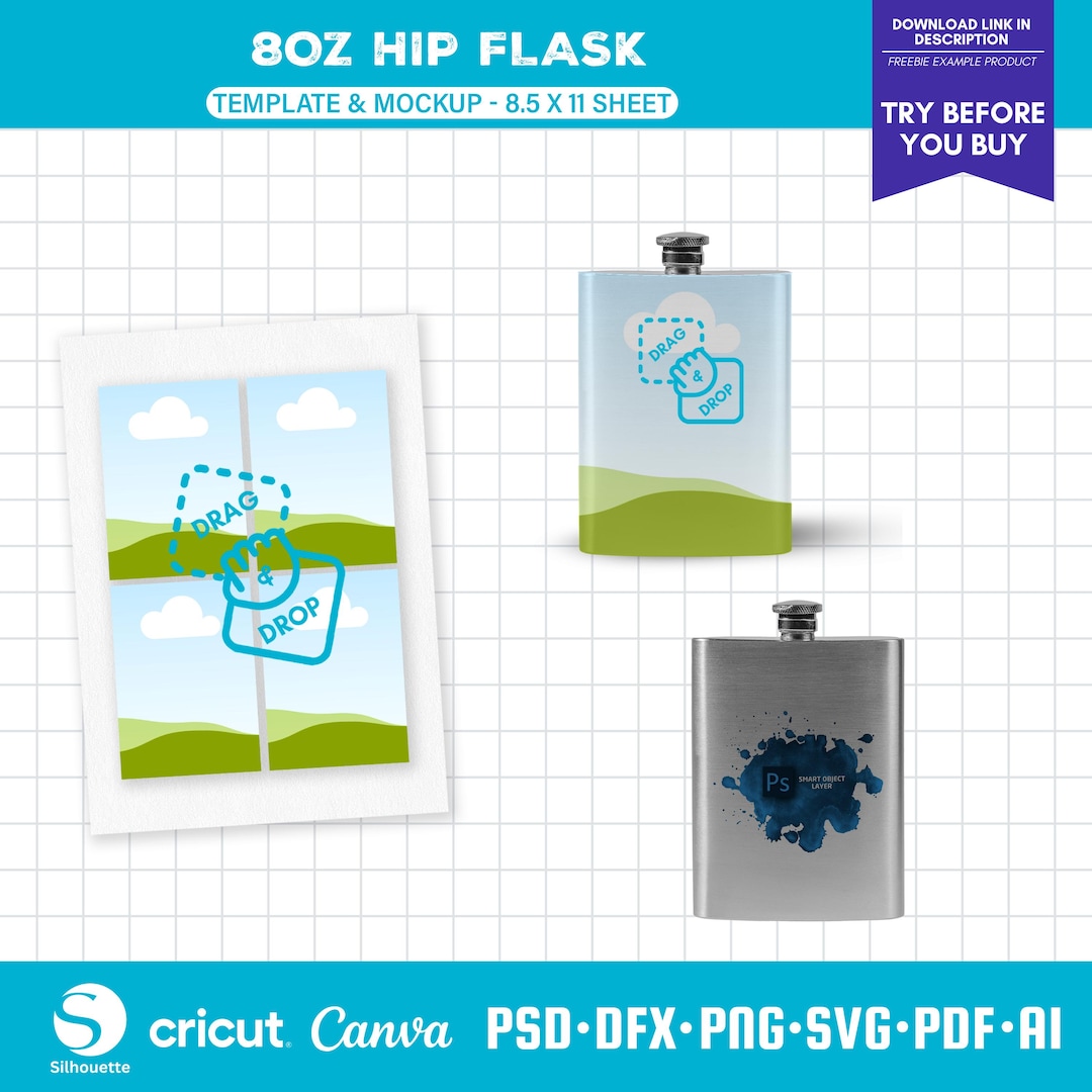 Dye Sublimation 8oz Flask Template, Svg, Drag and Drop Canva Template ...