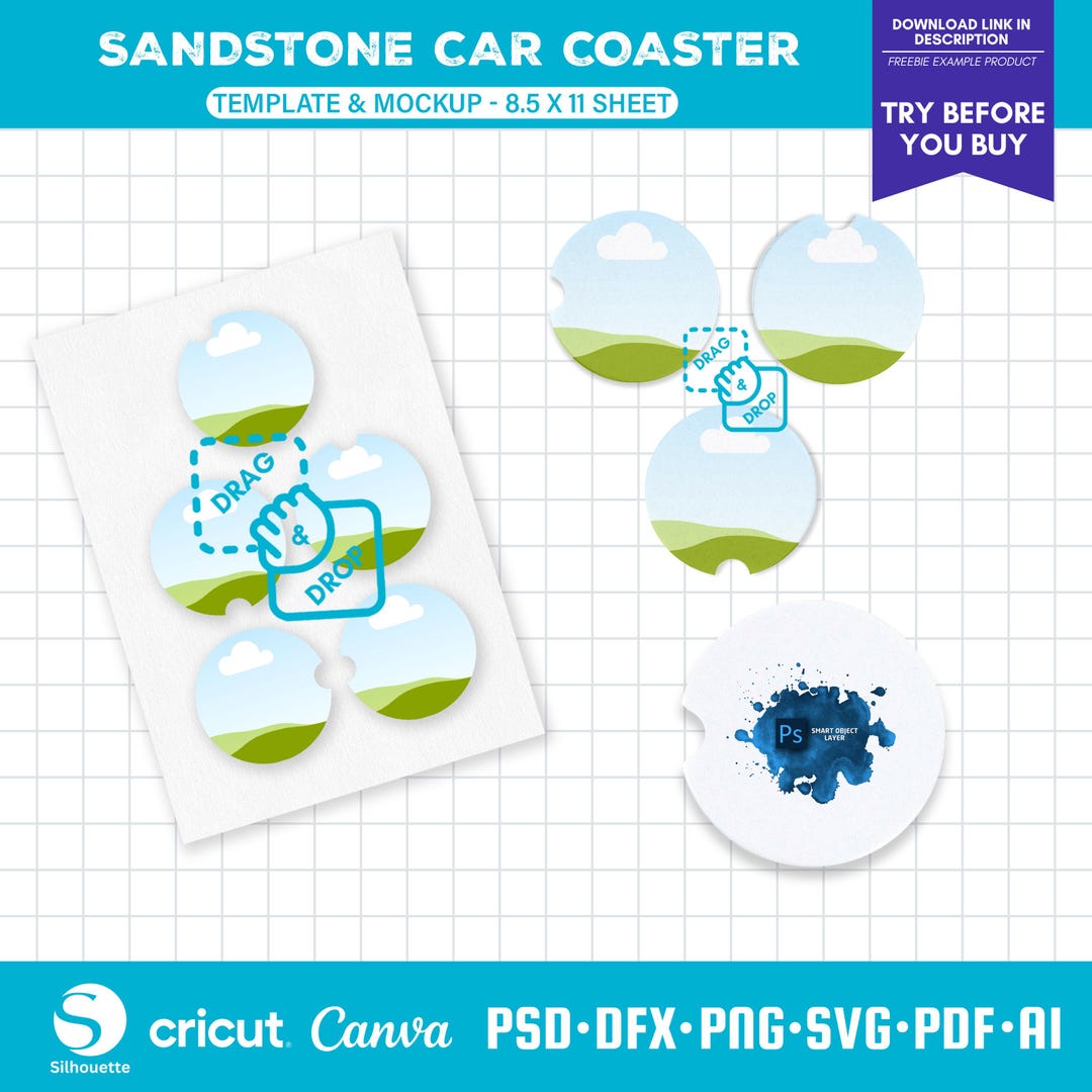 Car Coaster Template and Mockup, Cup Coaster Mockups, Sublimation ...