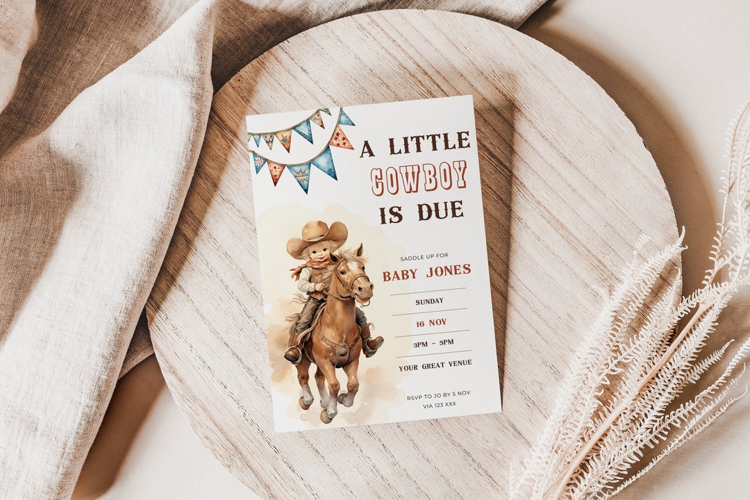 Little Cowboy Baby Shower Invite, Printable, Wild West Western, Cactus ...