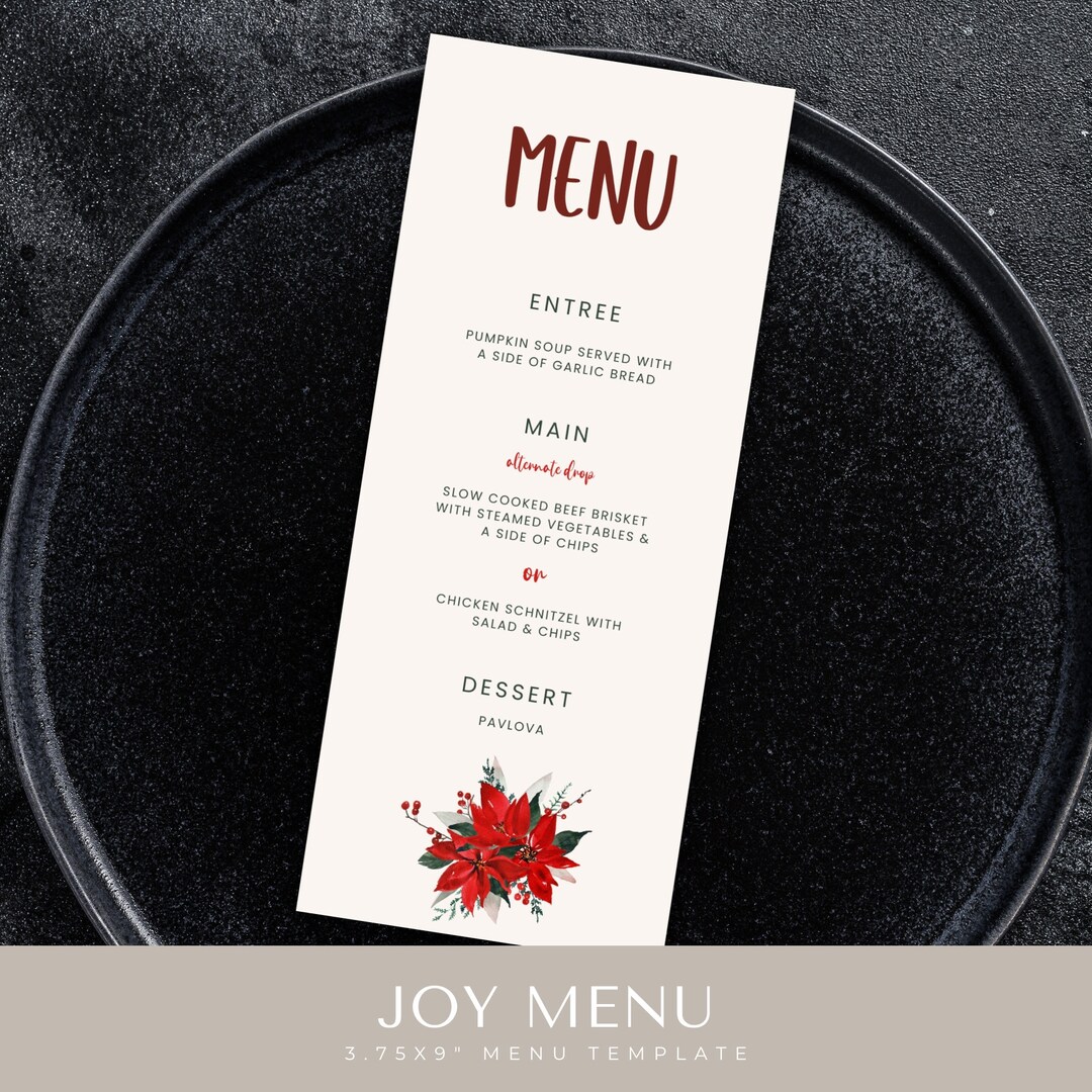 Christmas Brunch Menu, Morning, Printable, Holiday DINNER, Festive ...