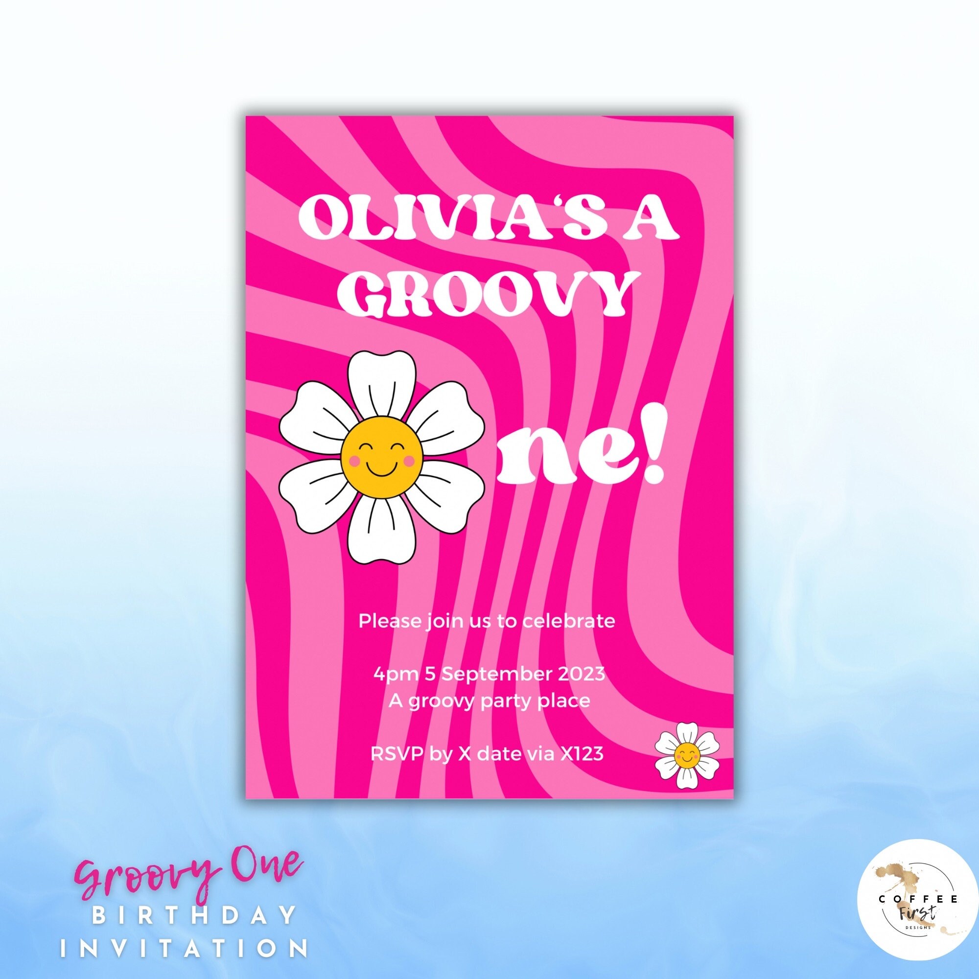 GROOVY ONE Water Bottle Label, Party, Printable Invitation, Digital ...