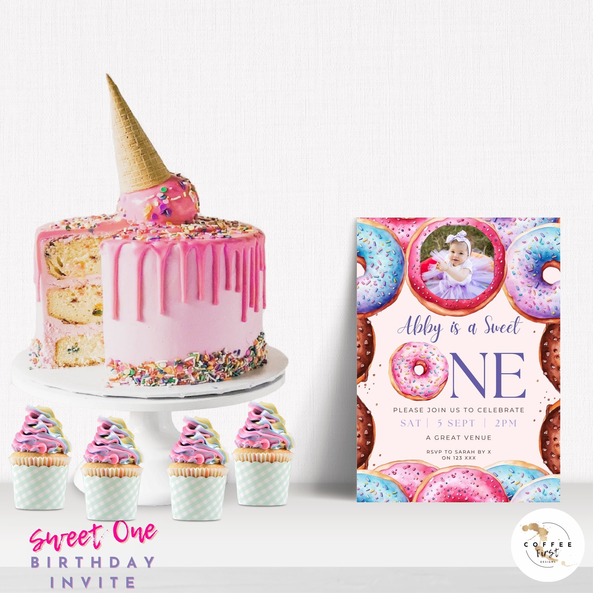 Sweet One Invitation, 1st Birthday Girl Editable Instant Download 4X6 ...