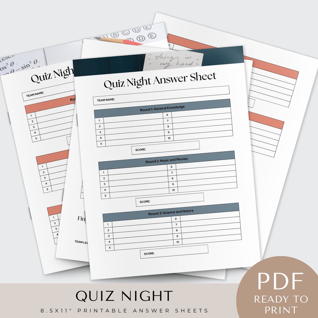 Quiz Night Answer Sheet, Trivia Host Tools, Quiz Answer Sheets, Player ...