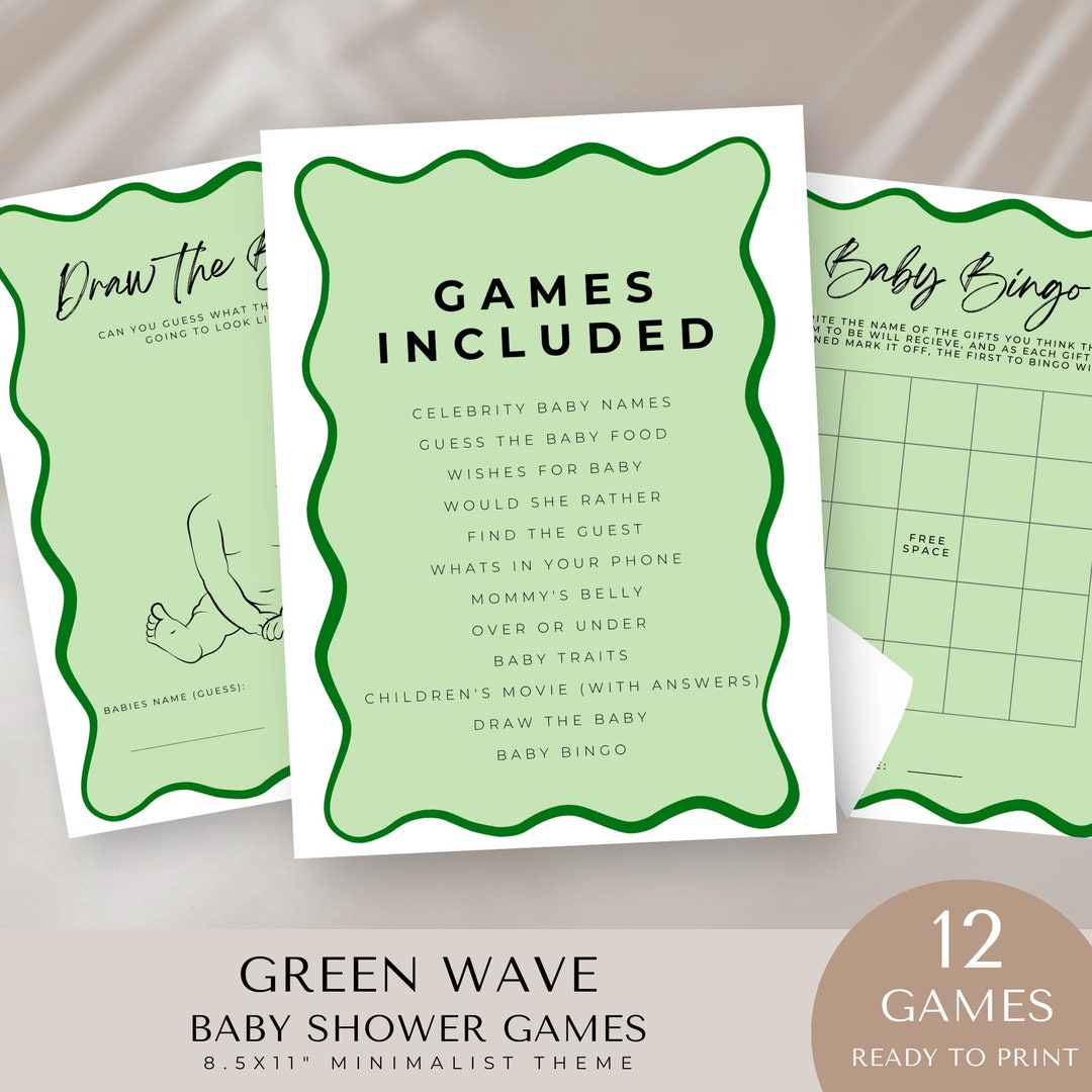 Wavy Printable Games, Most Fun Baby Shower Games, Bundle, Editable ...