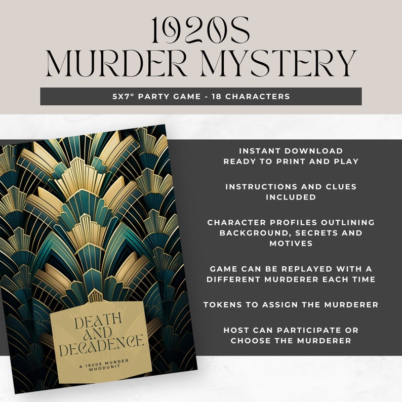 Printable Murder Mystery Game, 1920s Theme, Party, Role Play, Detective ...
