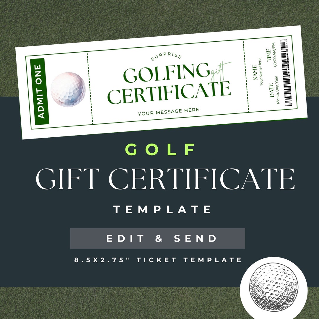 Golf Gift Certificate Editable Template Printable, Ticket, Coupon, Gift ...