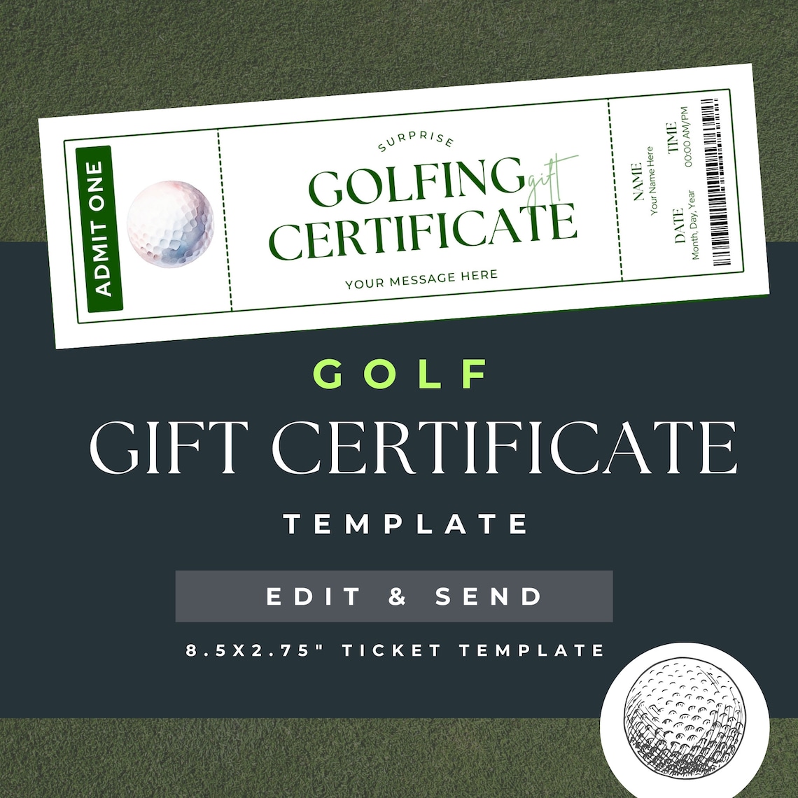 Golf Gift Certificate Editable Template Printable, Ticket, Coupon, Gift ...