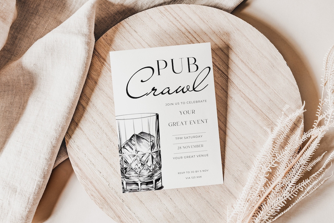 Pub Crawl Invitation, Invite, Birthday, Bachelor, Party, Drinking Games, INSTANT DOWNLOAD, Canva ...