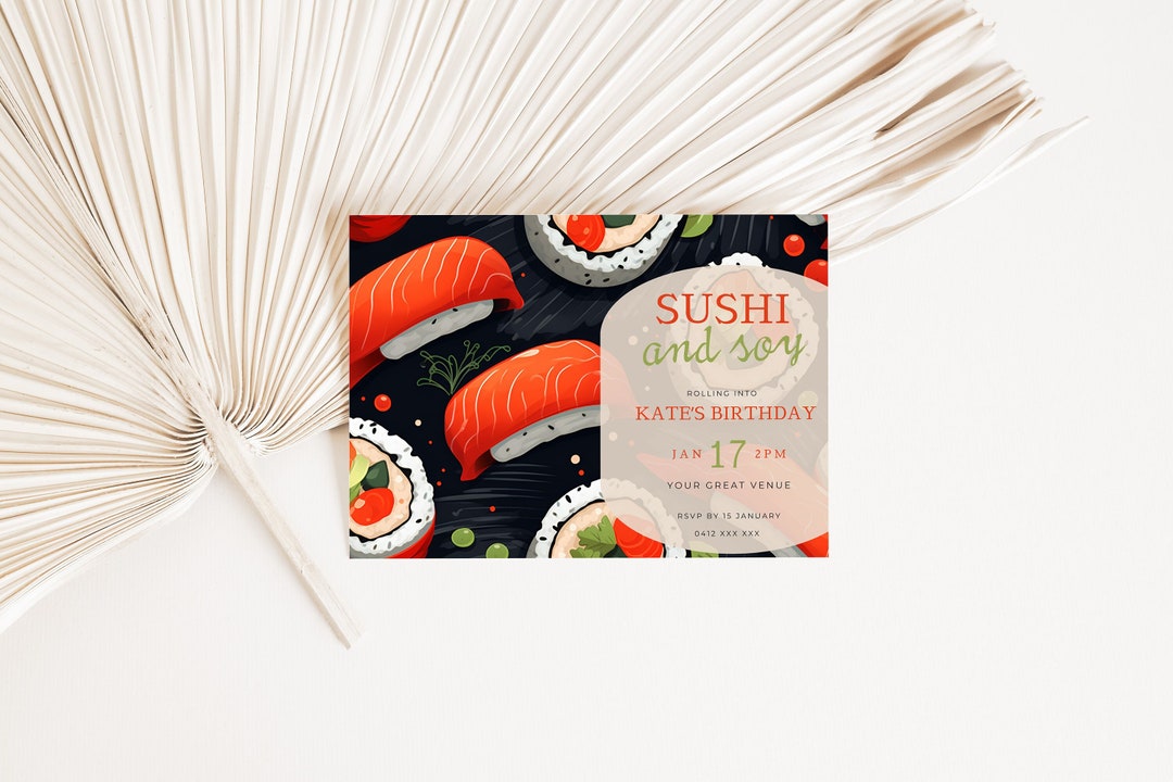 Sushi Birthday Invitation, Party, Cute, Any Age, Japanese, Instant ...
