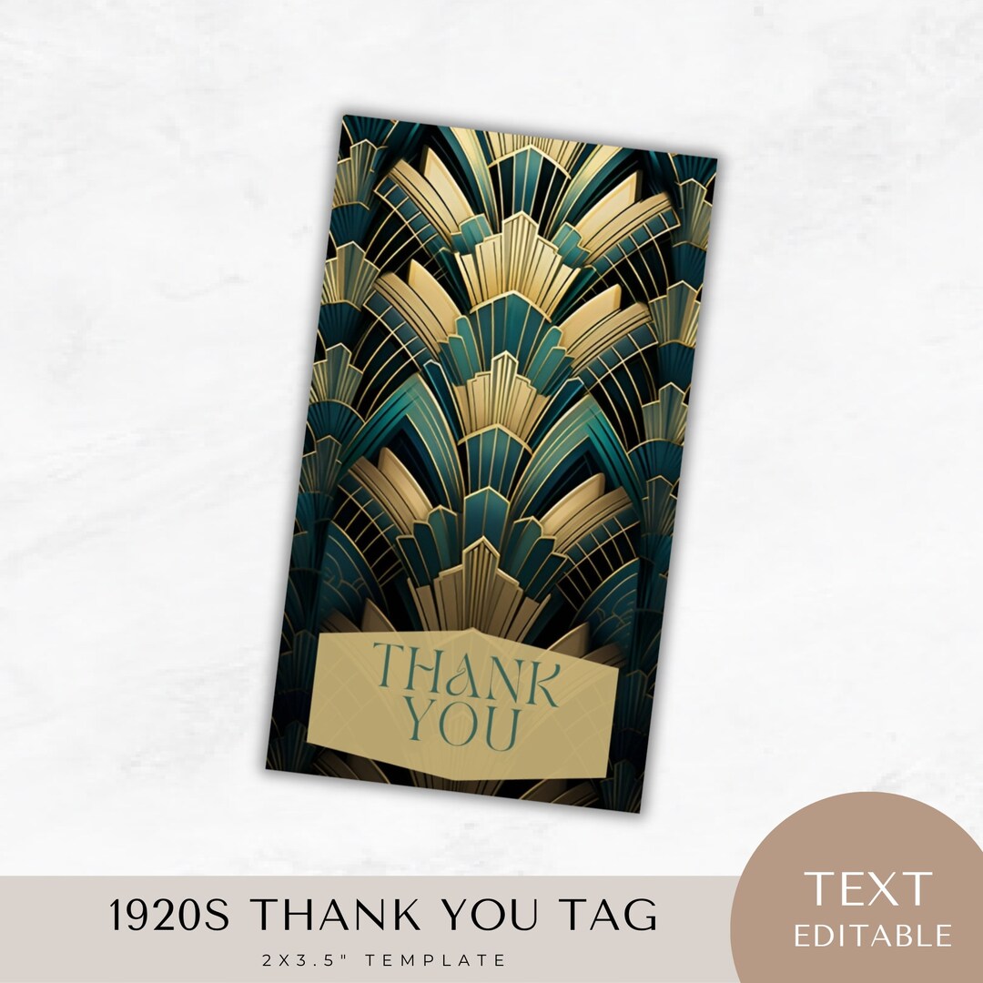 Printable 1920s Art Deco Thank You Tags, 20s Theme Party, Great Gatsby ...